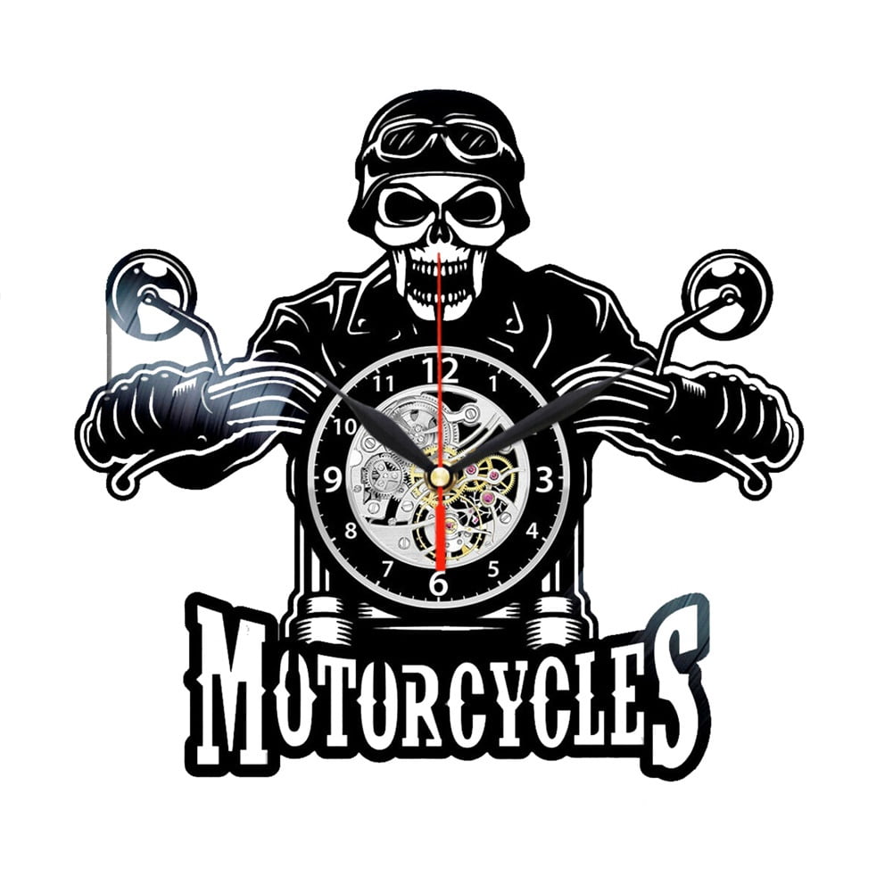 Biker Wall Clock Motorcycle Theme Decor Gifts for Men Motorcycle Vinyl ...