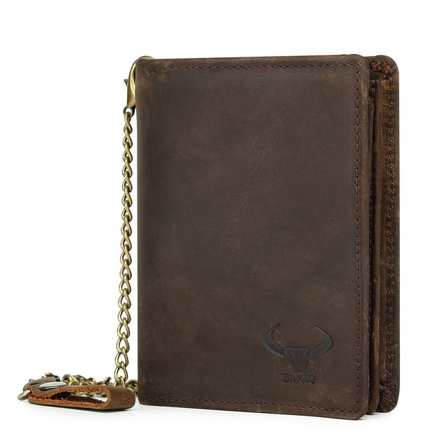 Biker Wallets for Men with Chain, Trifold Wallet, Brown Leather Wallet ...