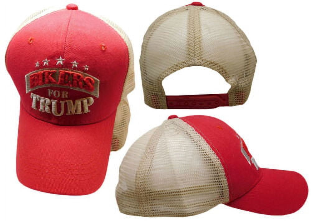 Bikers For Trump Red Khaki Mesh Trucker Cotton Embroidered Hat Cap ...