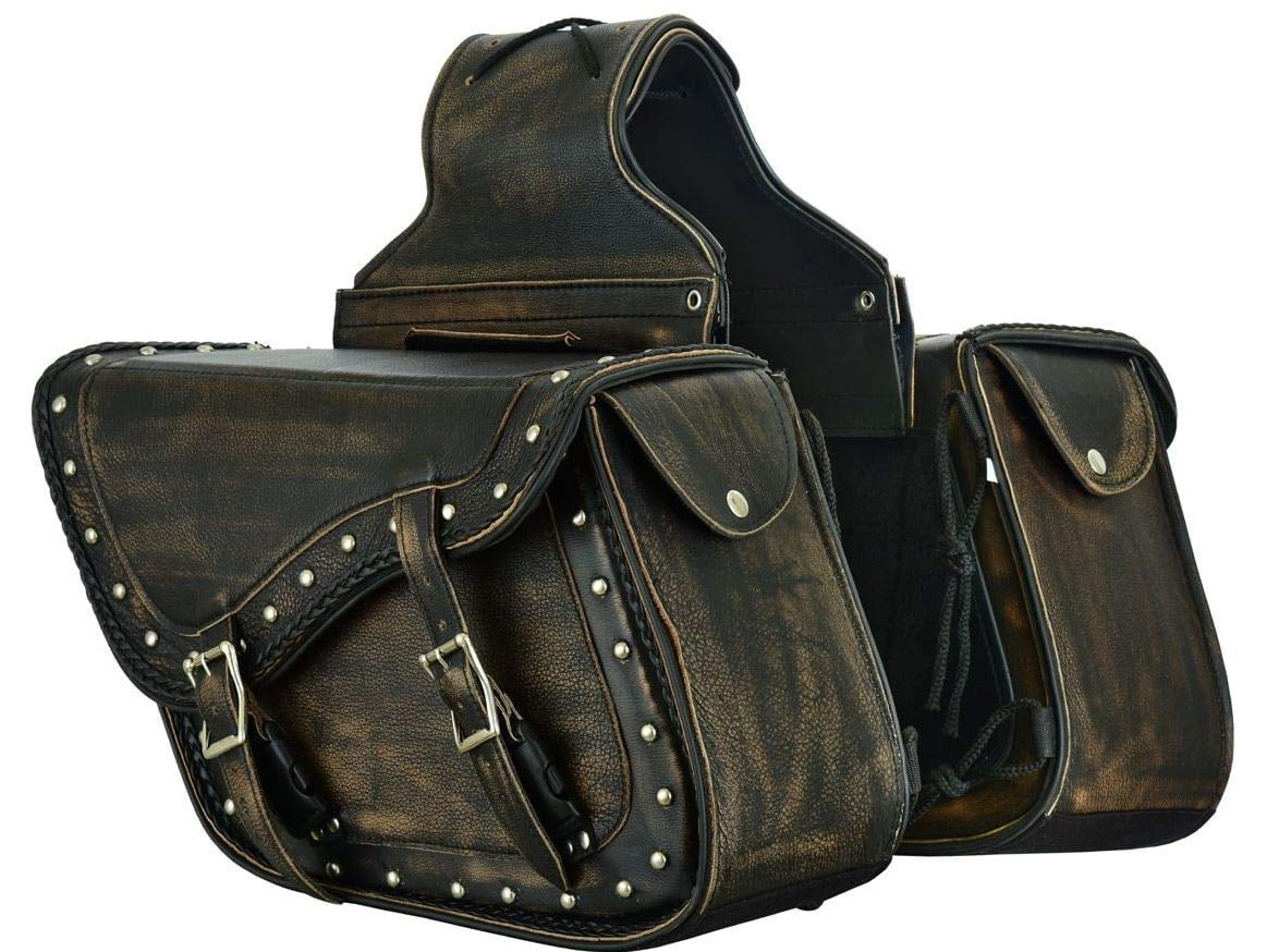 The Bikers Place Motorcycle Genuine Leather Waterproof Saddlebag ...