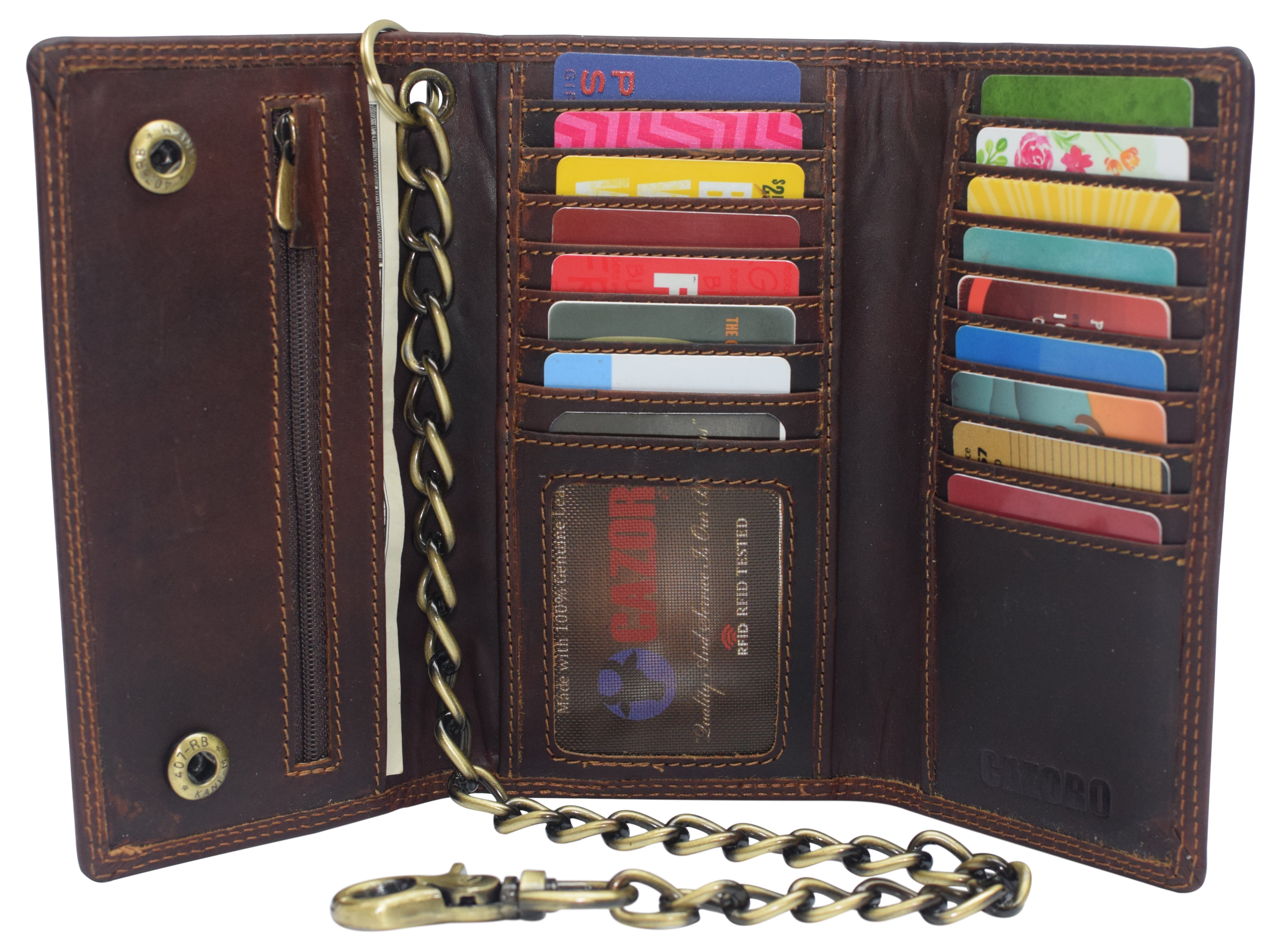 Bikers RFID safe Cow Leather Crazy Horse Brown Long Checkbook Trifold ...