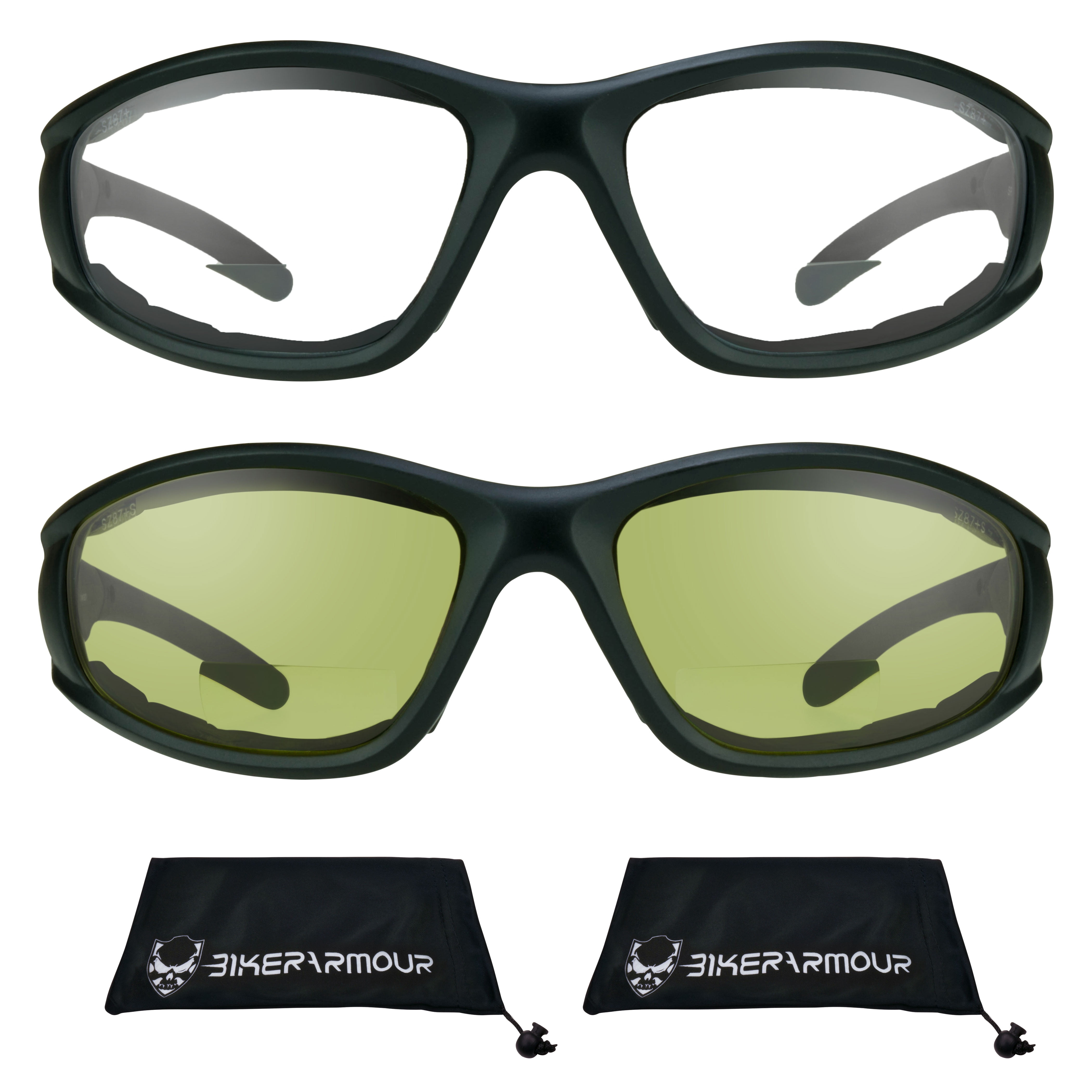 Bikershades BIFOCAL Motorcycle Safety Glasses Z87 Clear Yellow Sport ...