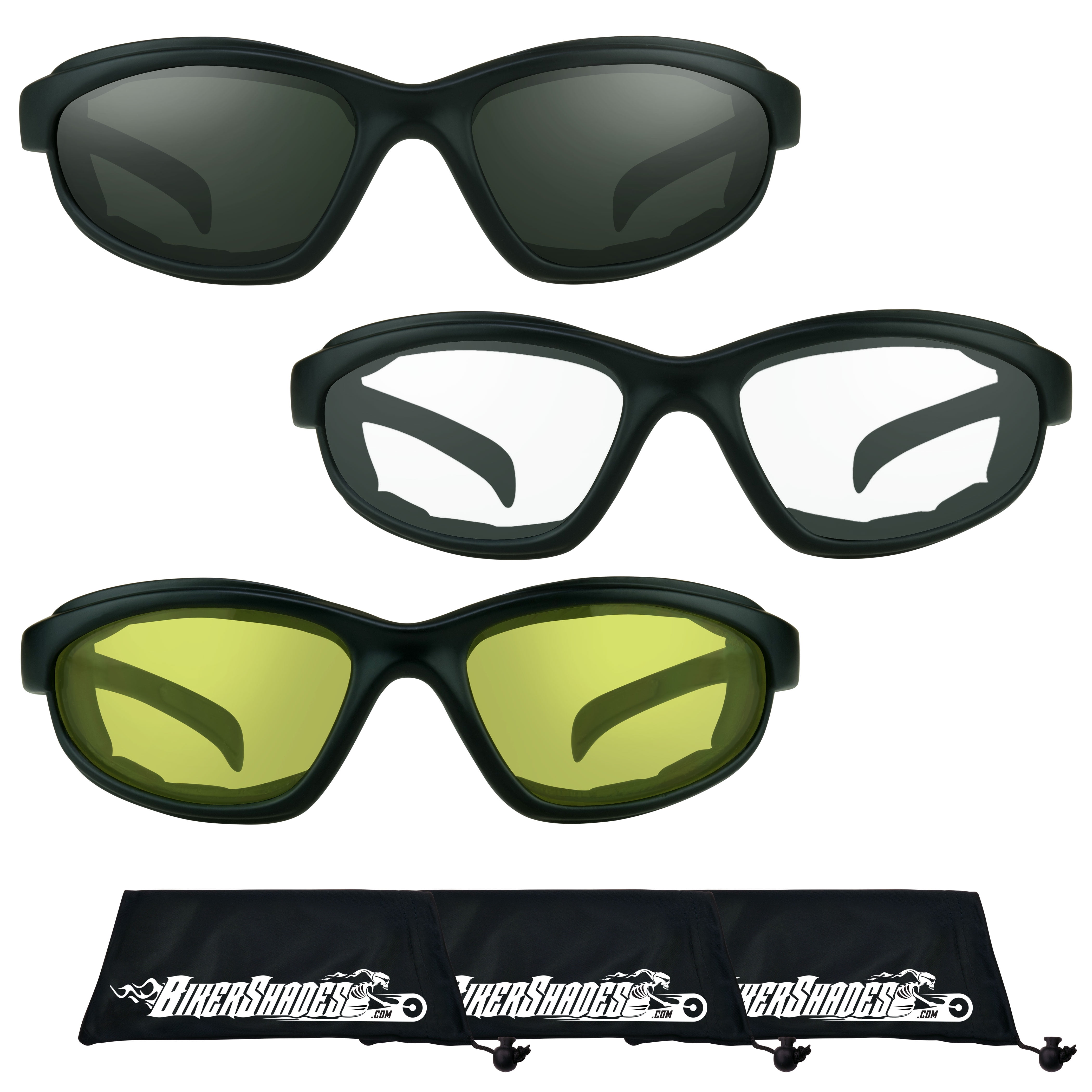 Bikershades Z87 Motorcycle Safety Sun Glasses Foam Padded Men Wind Dust ...