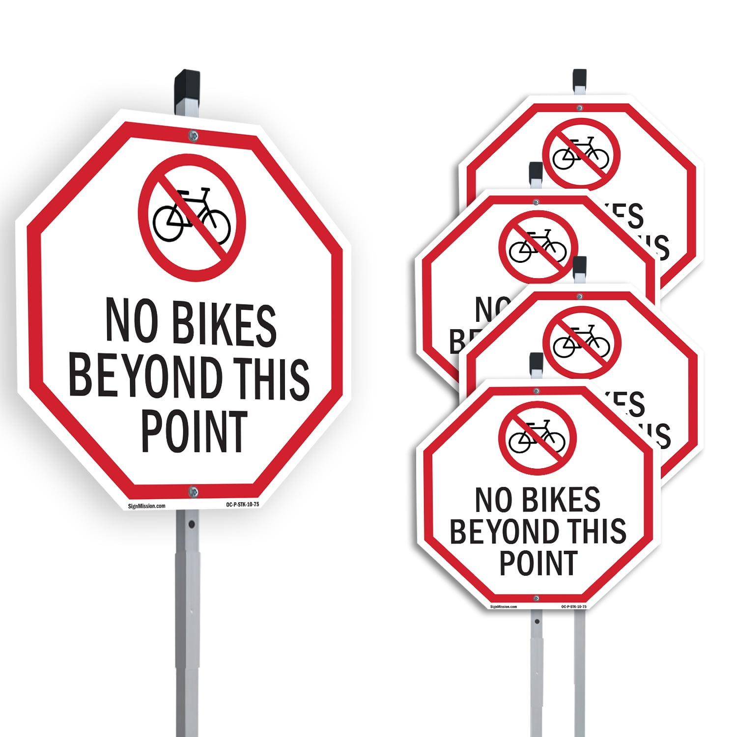 No Bikes Beyond This Point (5 Pack) 10 inch X 10 inch Octagon Aluminum Metal Signs with Aluminum ...