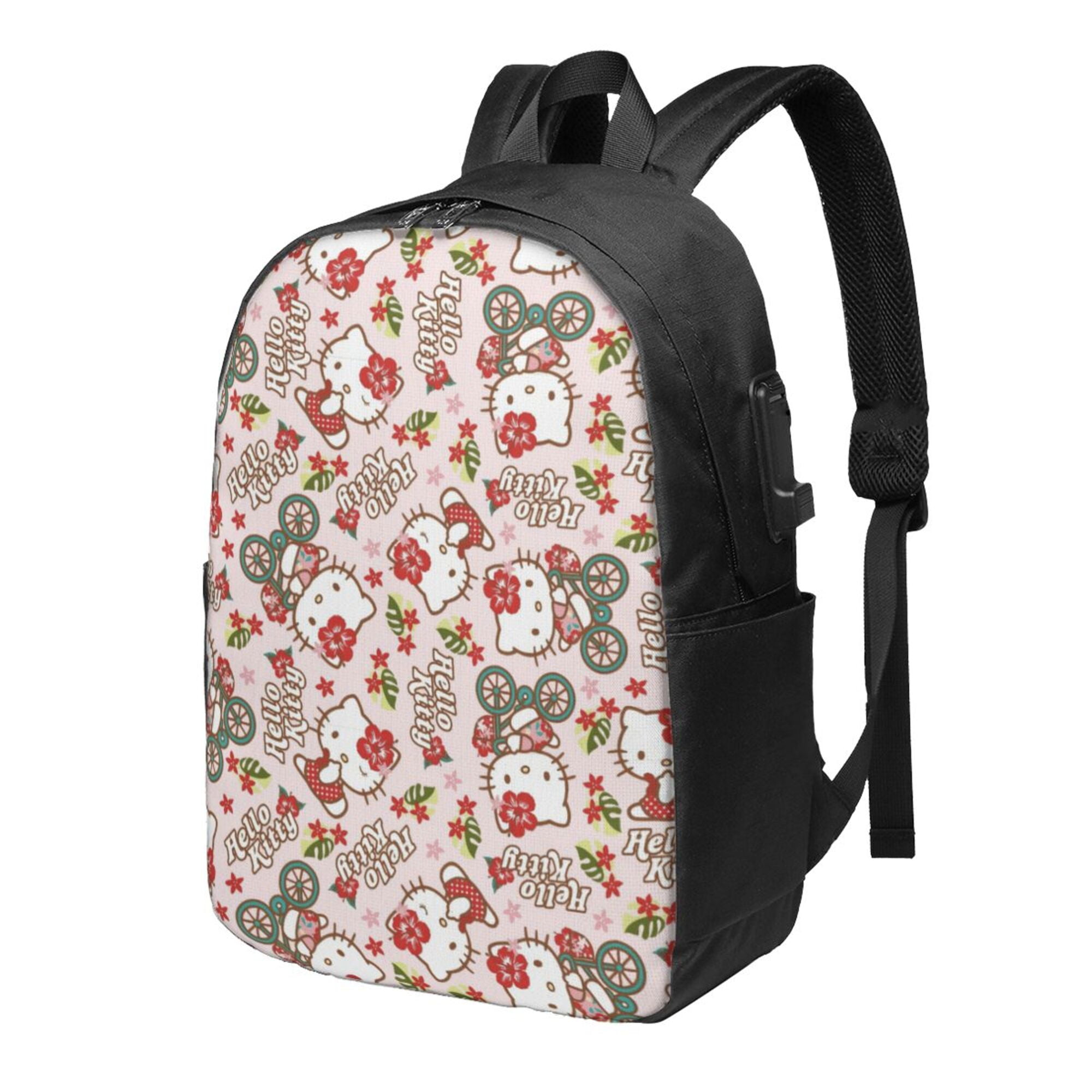 Bikes He-llo Kit-ty Travel Backpack with USB Port & Headphone Jack, 17 ...