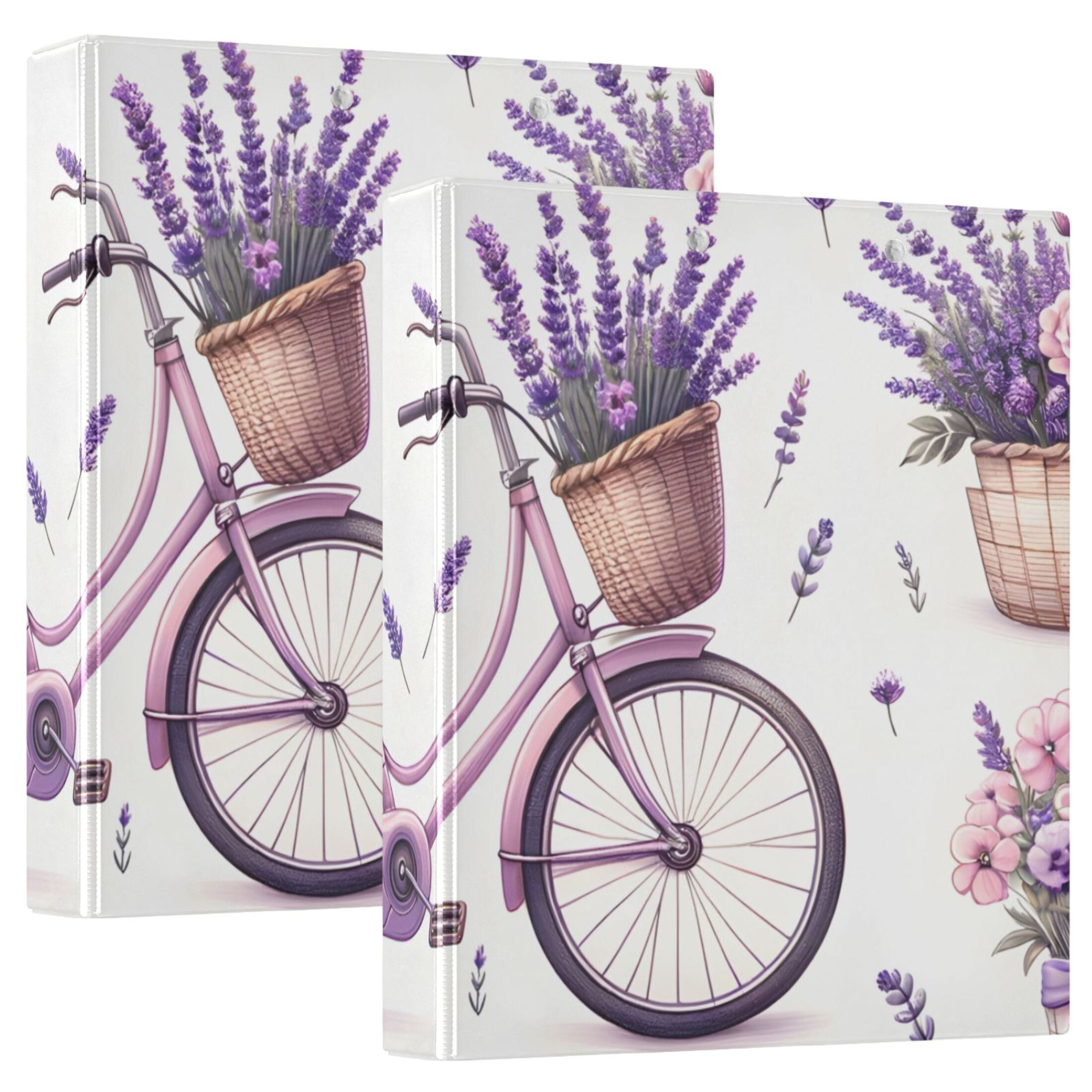 Bikes Lavender Flowers 3 Ring Binders 1.5 inch Hardcover File Folders ...