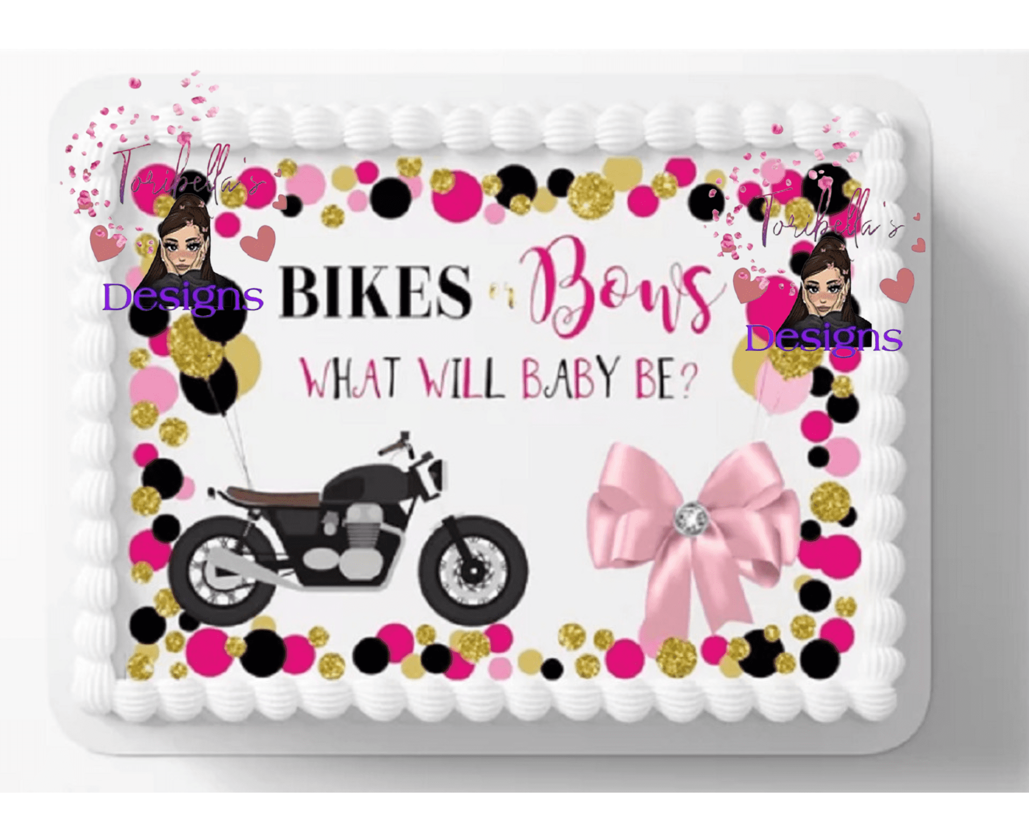 Bikes Or Bows Motorcycle Biker Themed Baby Shower Edible Image Edible ...