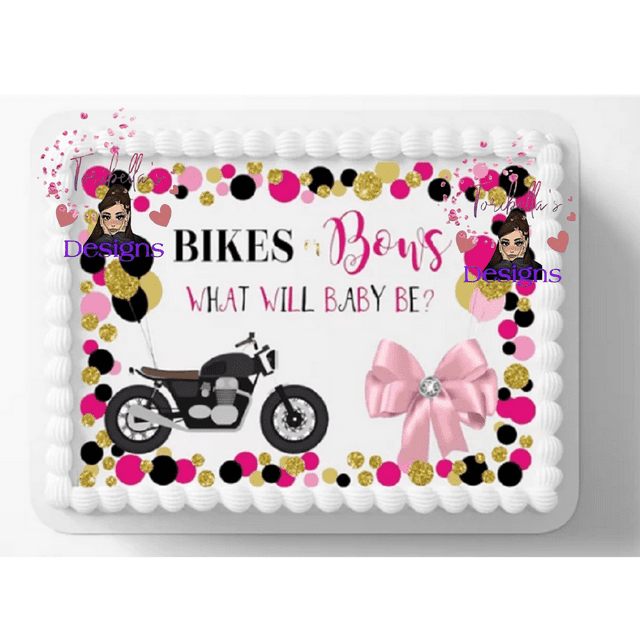 Bikes Or Bows Motorcycle Biker Themed Baby Shower Edible Image Edible ...