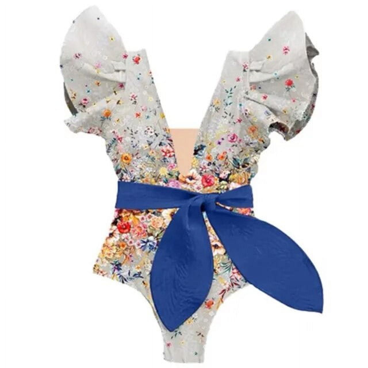 Bikini Bodysuit Swimwear Women With Skirt Bathing Suit Summer New Ruffle Splice Print Beachwear