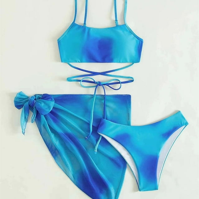 Bikini Bottom Mesh Skirt Three Piece Set Women Beach Wrap Skirt Summer Cover Up Swimsuit Sexy