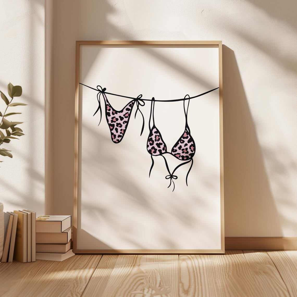 Bikini On Clothesline Summer Print, Pink Leopard Bikini Poster, Trendy ...