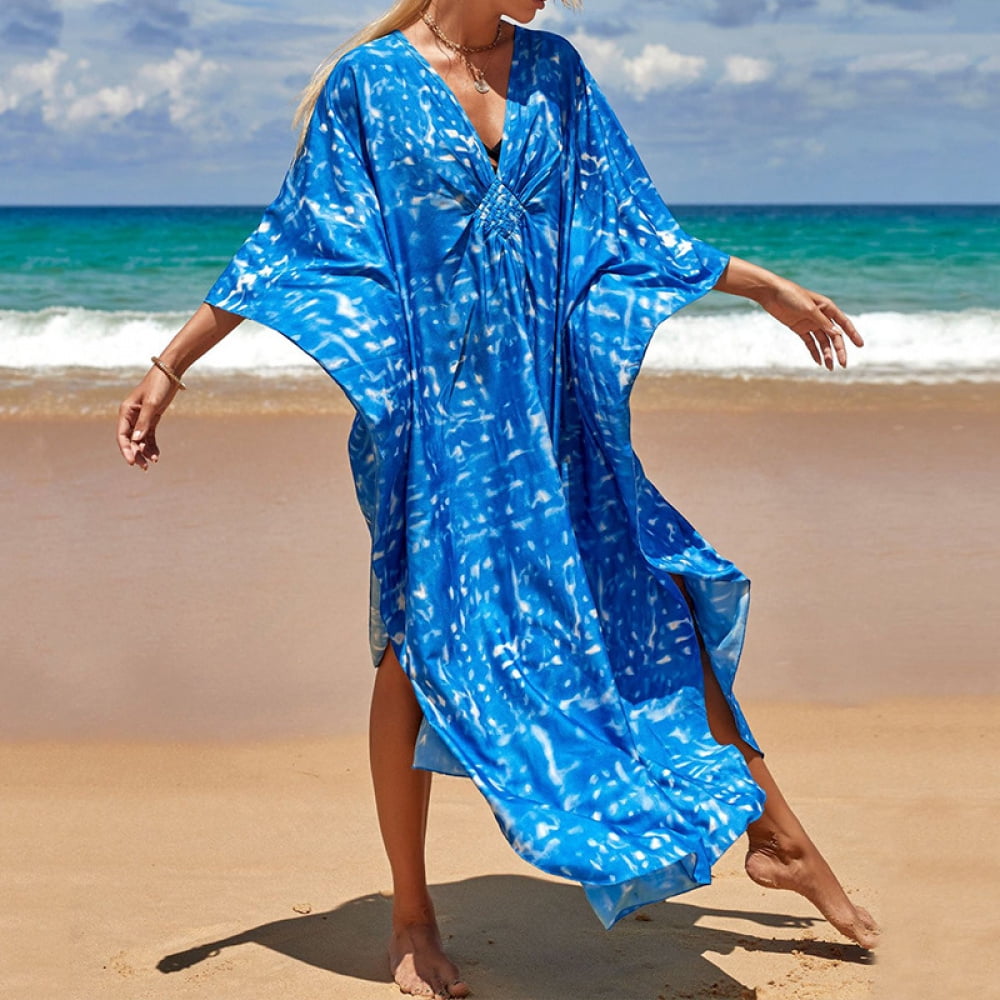 Bikini Cover Up Dress Floral Print Sarong Beach Vacation Tunic Women ...