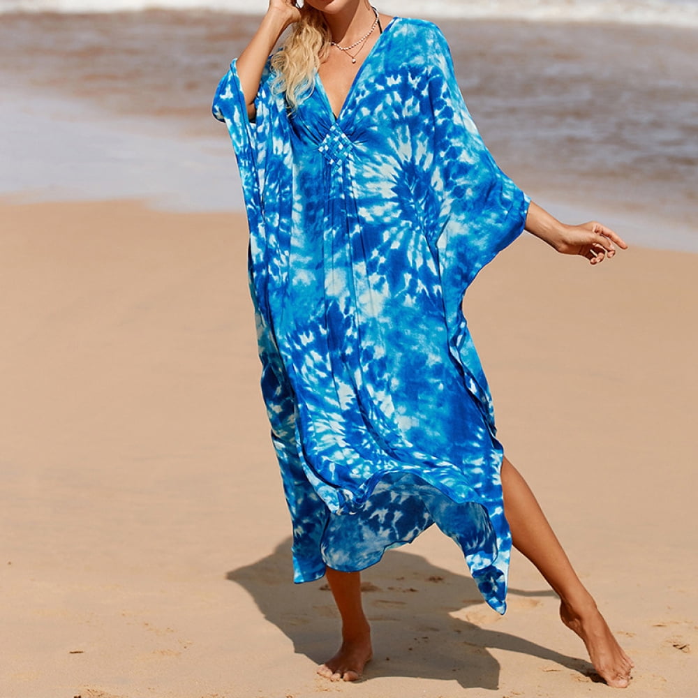 Bikini Cover Up Dress Floral Print Sarong Beach Vacation Tunic Women ...