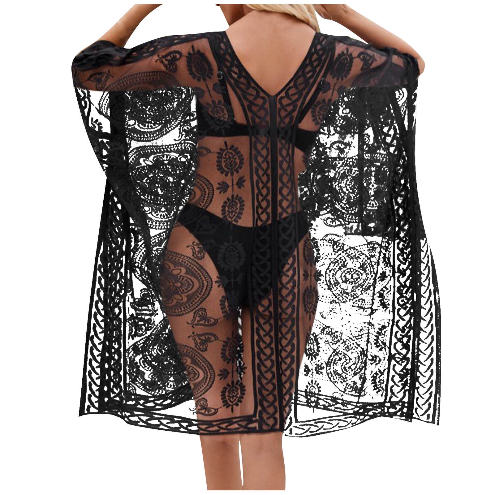 Bikini Cover Ups for Women V-Neck Long Sleeve Crochet Knit Drop ...