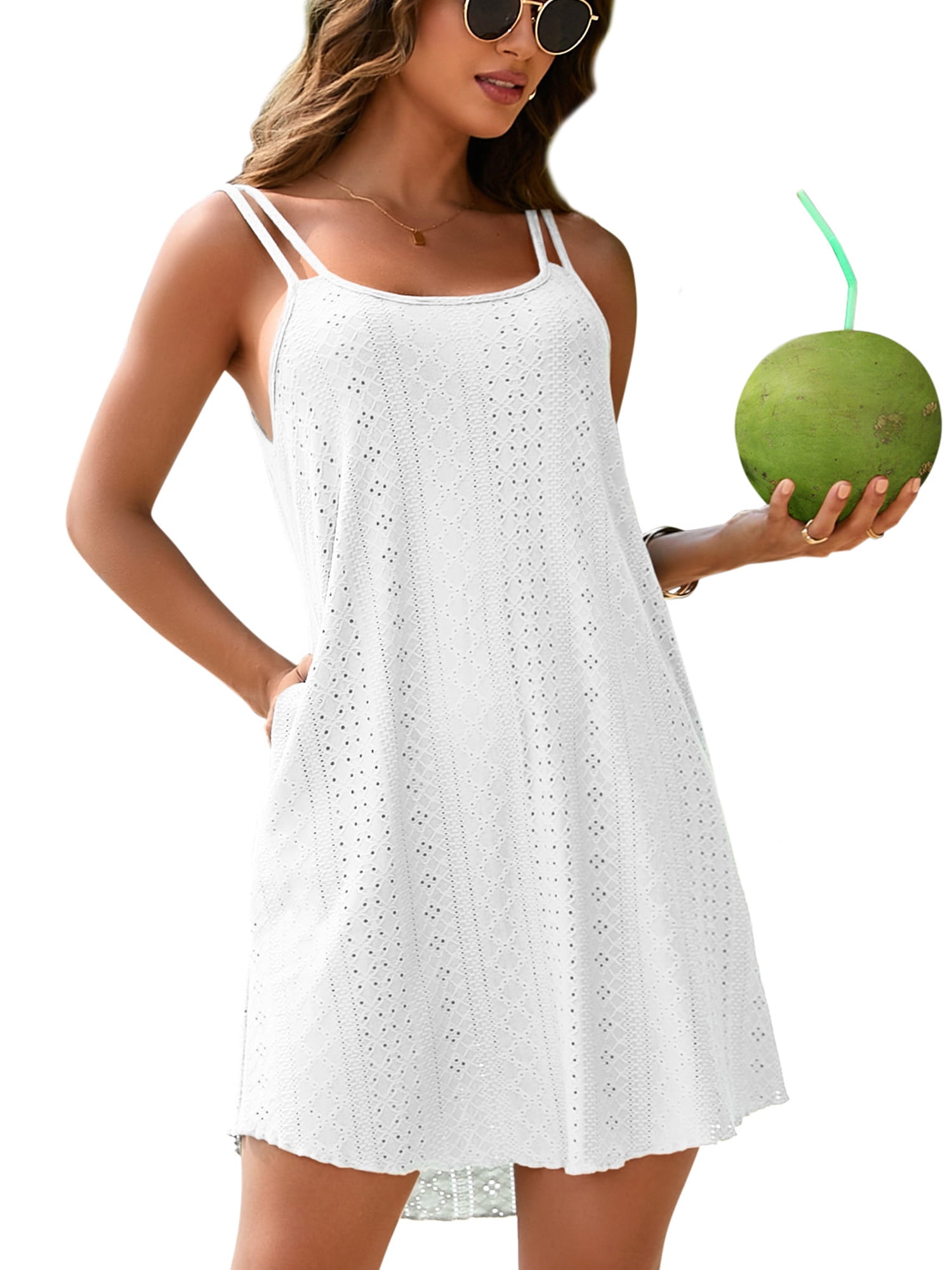 Bikini Coverup Dress for Womens Casual Spaghetti Straps Low Back Cover ...