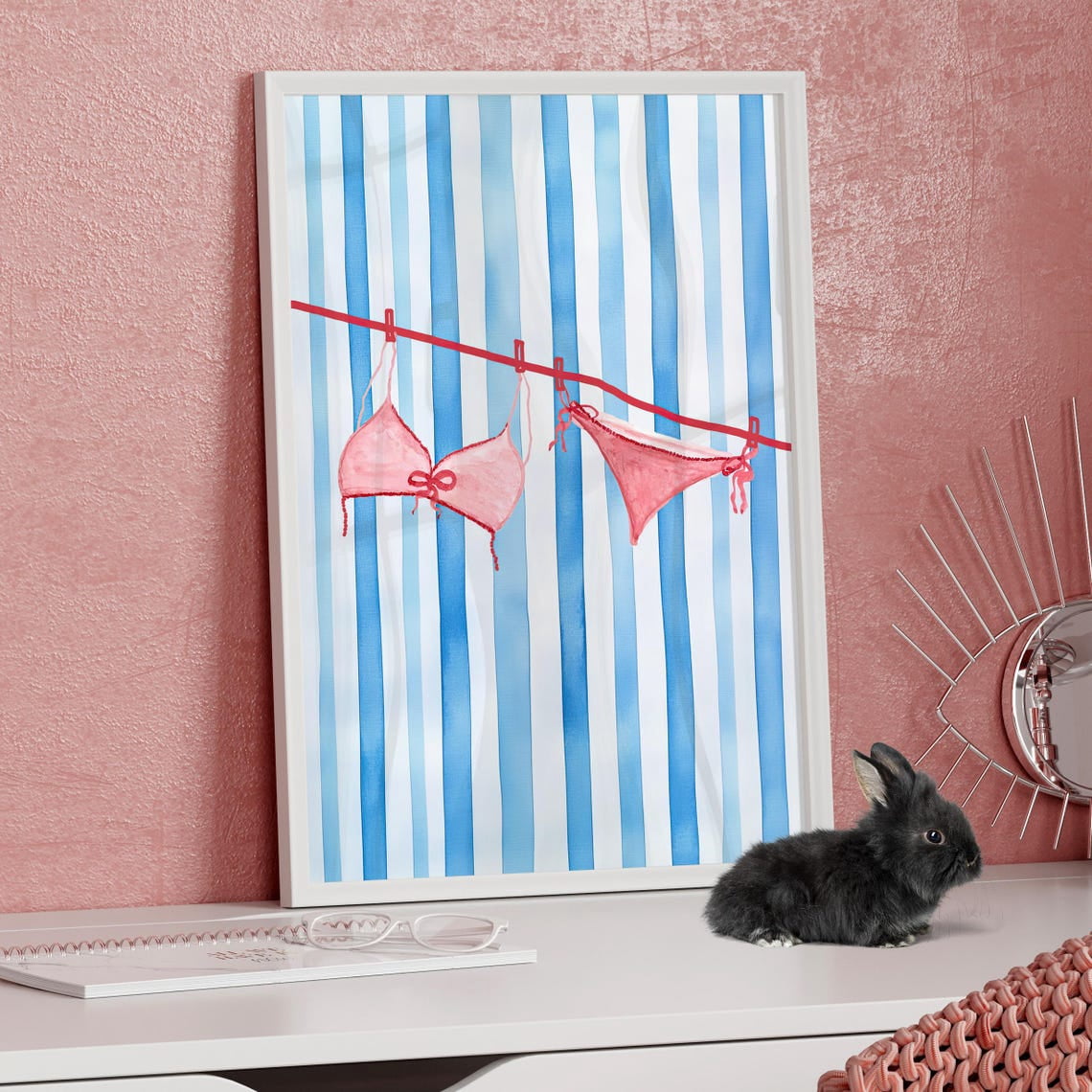 Bikini Endless Summer Blue Striped Retro Swimsuit Coastal Beach House ...
