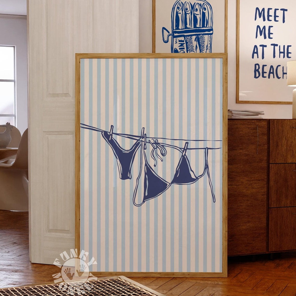 Bikini Print Blue Beachy Wall Art, Coastal Aesthetic Poster, Summer ...
