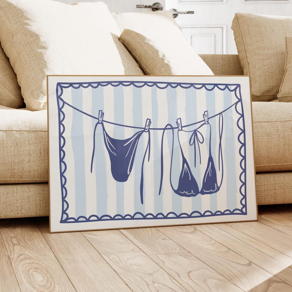 Bikini Print Navy Blue White On Line Striped Horizontal Coquette Decor ...