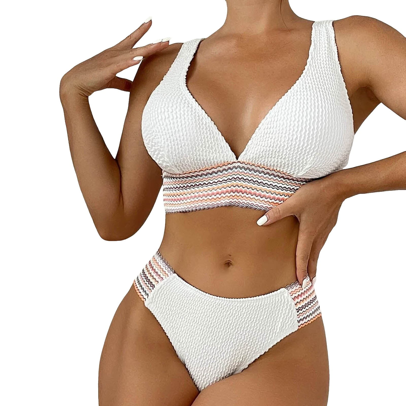 Bikini Set For Women Bathing Suit High Waisted Scalloped V Neck Two Pieces Swimsuit