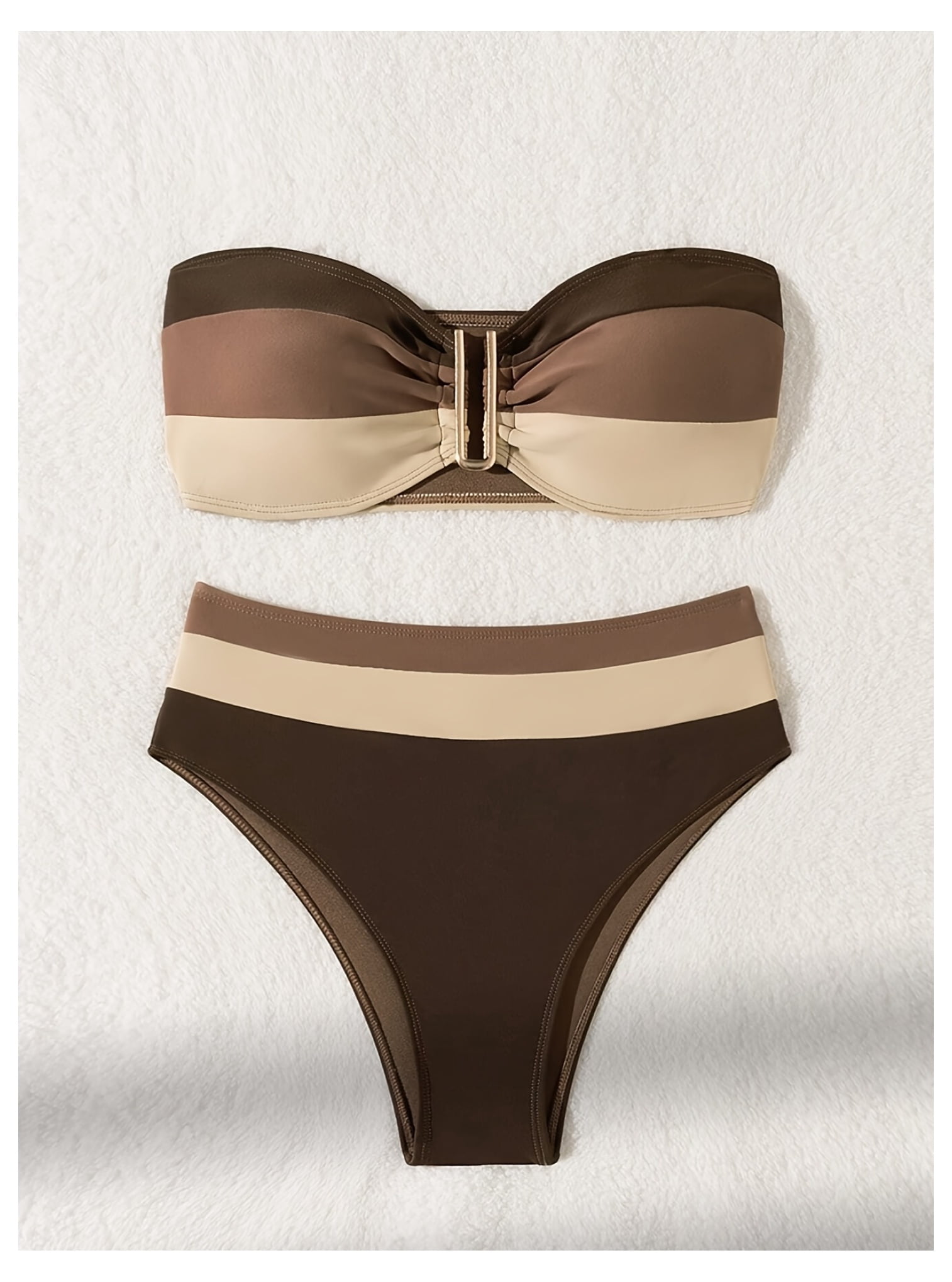 Bikini Set for Women Color Block High Waisted Two Piece Swimsuit ...