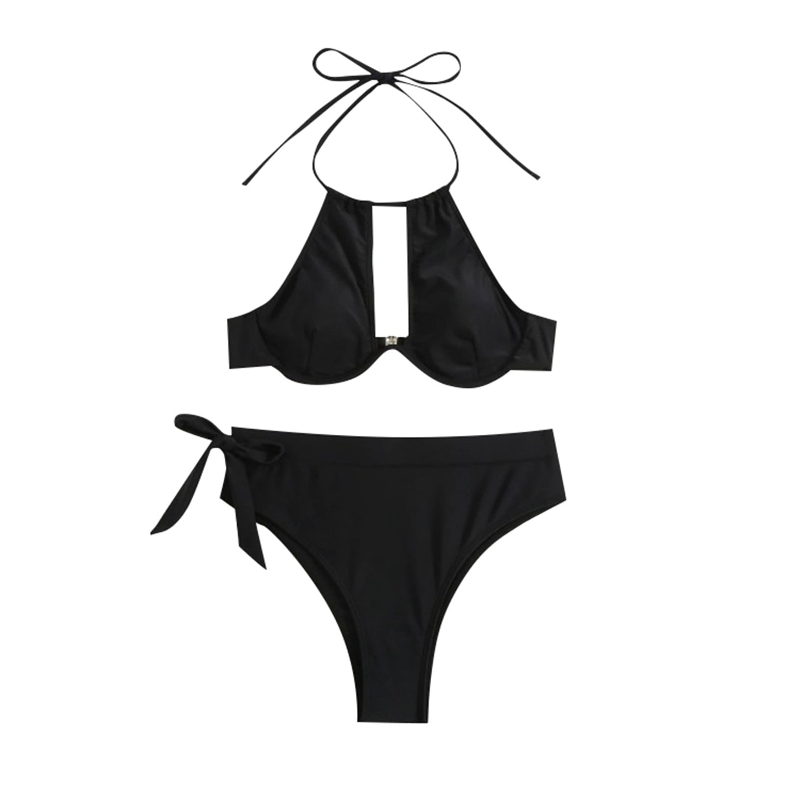 Bikini Set For Women Tie Side Triangle String Swimsuit Womens Black