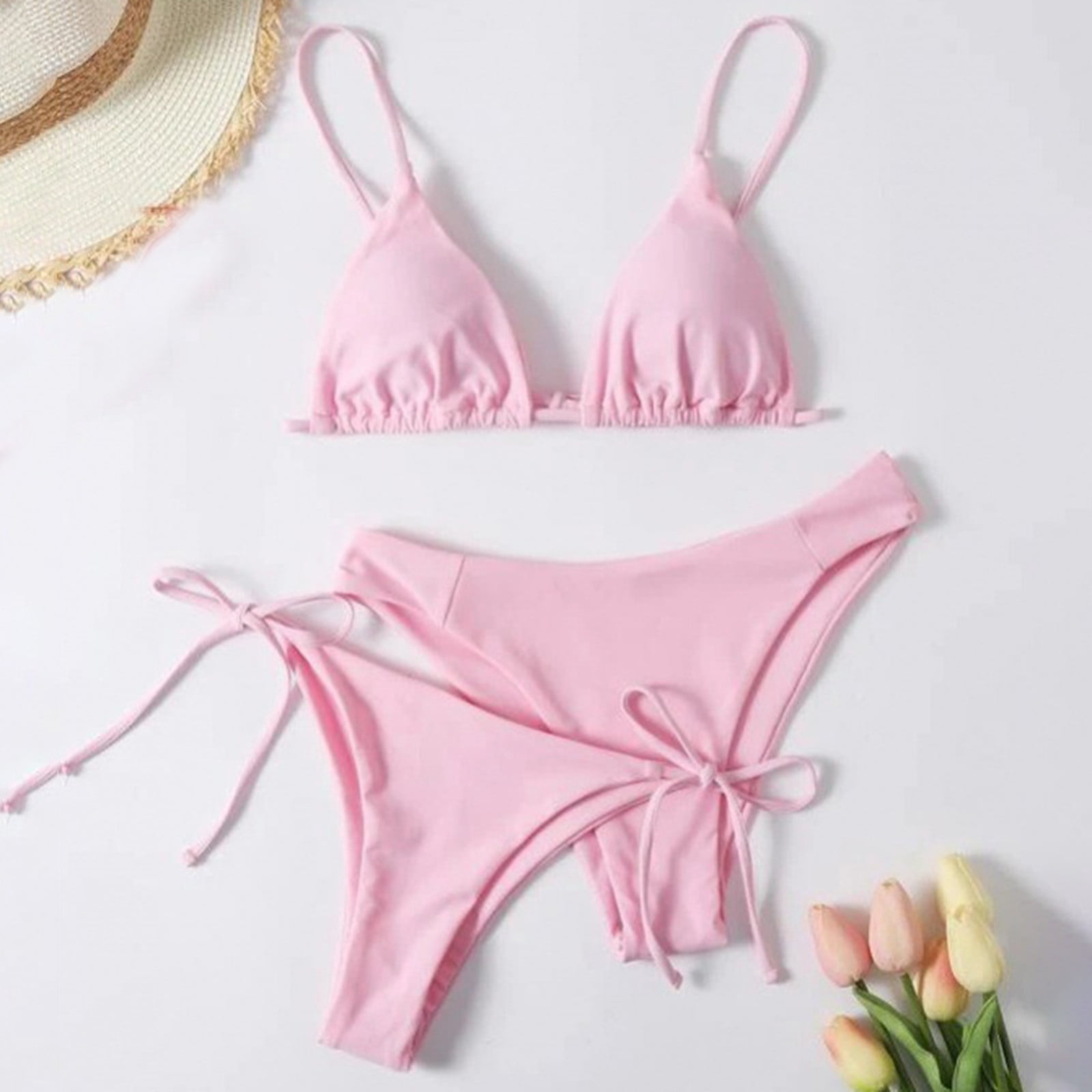 Bikini Sets for Women 3-Piece Triangle Swimsuit with 2 Tie Side Bottoms ...