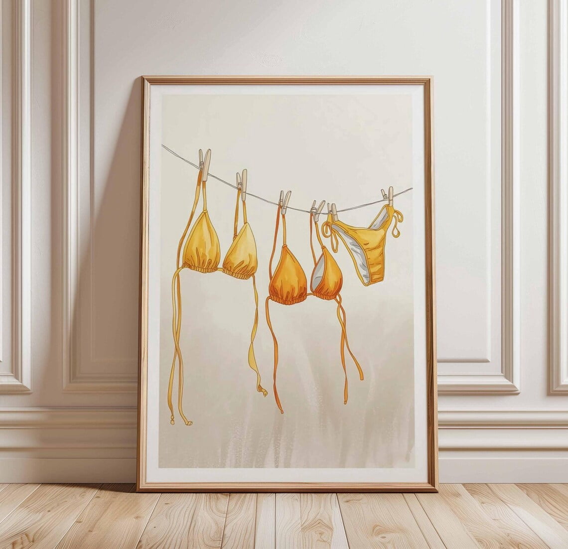 Bikini Summer Swimsuit Yellow Laundry Line Beach Vibes Illustration ...