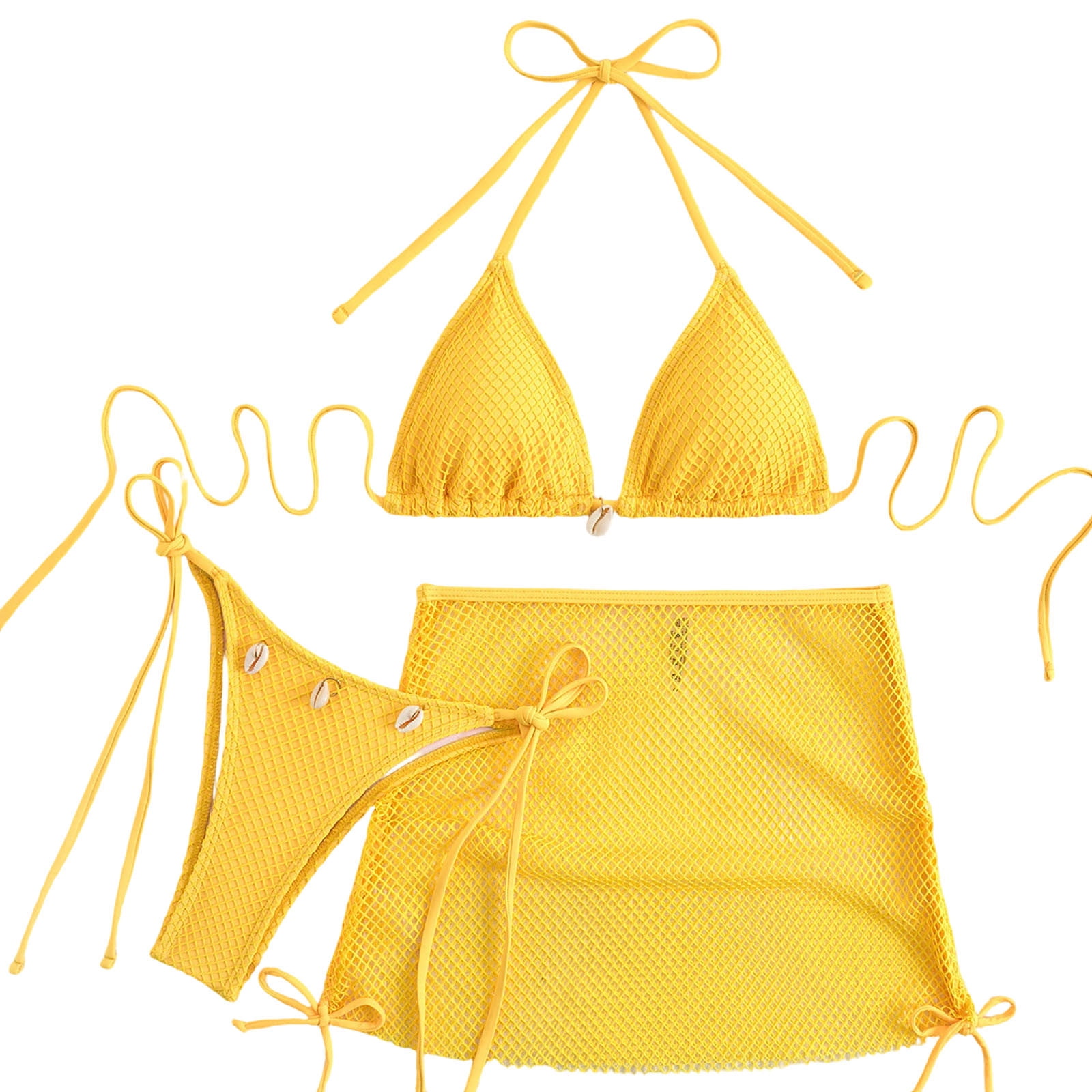 Bikini Swimsuits for Women 3 Piece with Drawstring Cover Up Skirt Boho ...