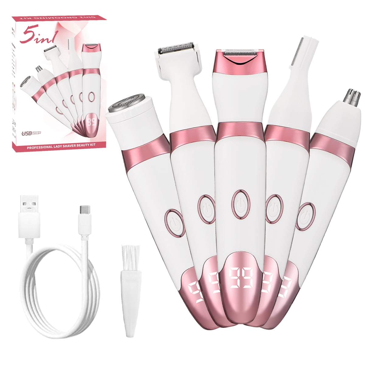 Bikini Trimmer for Women, LED Display Electric Razors for Women, 5-in-1 ...