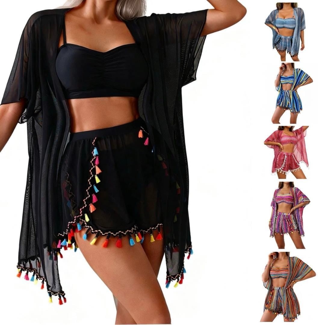 Bikini Women Sun Protection Cover-up with Tassel Summer Beach Sunscreen ...