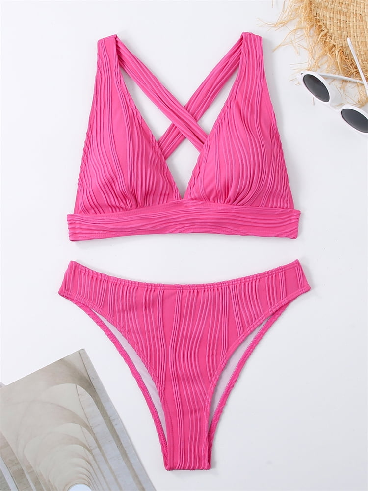 Bikini Women Swimsuit 2024 New Solid Sling Ribbed Bikinis Set Sexy