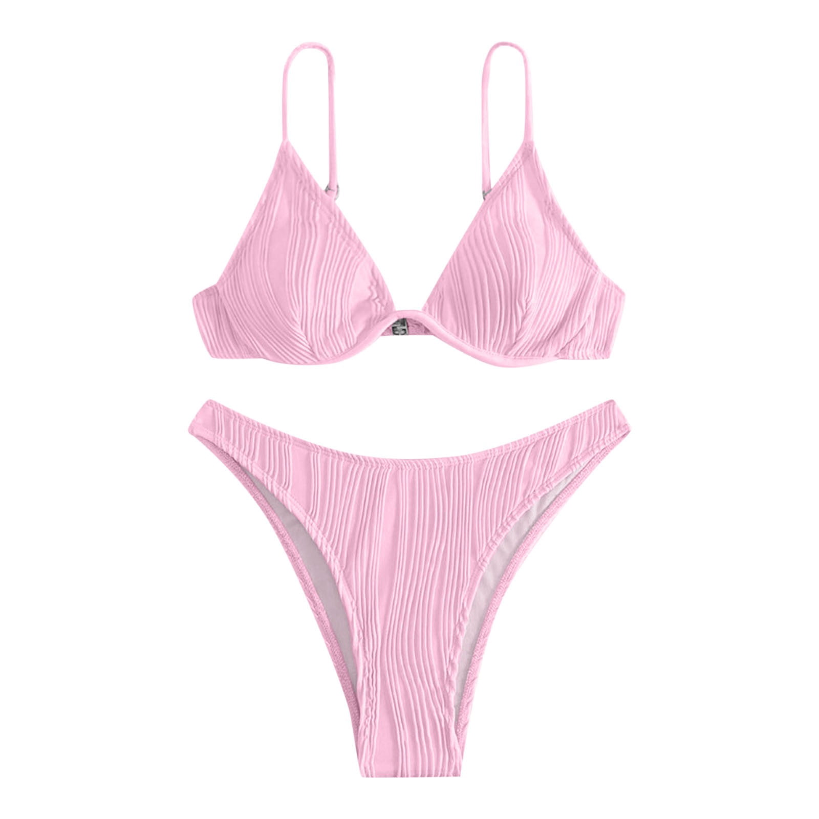 Bikini for Women Solid Color Tankini Set Low Cut Bralette Top and ...