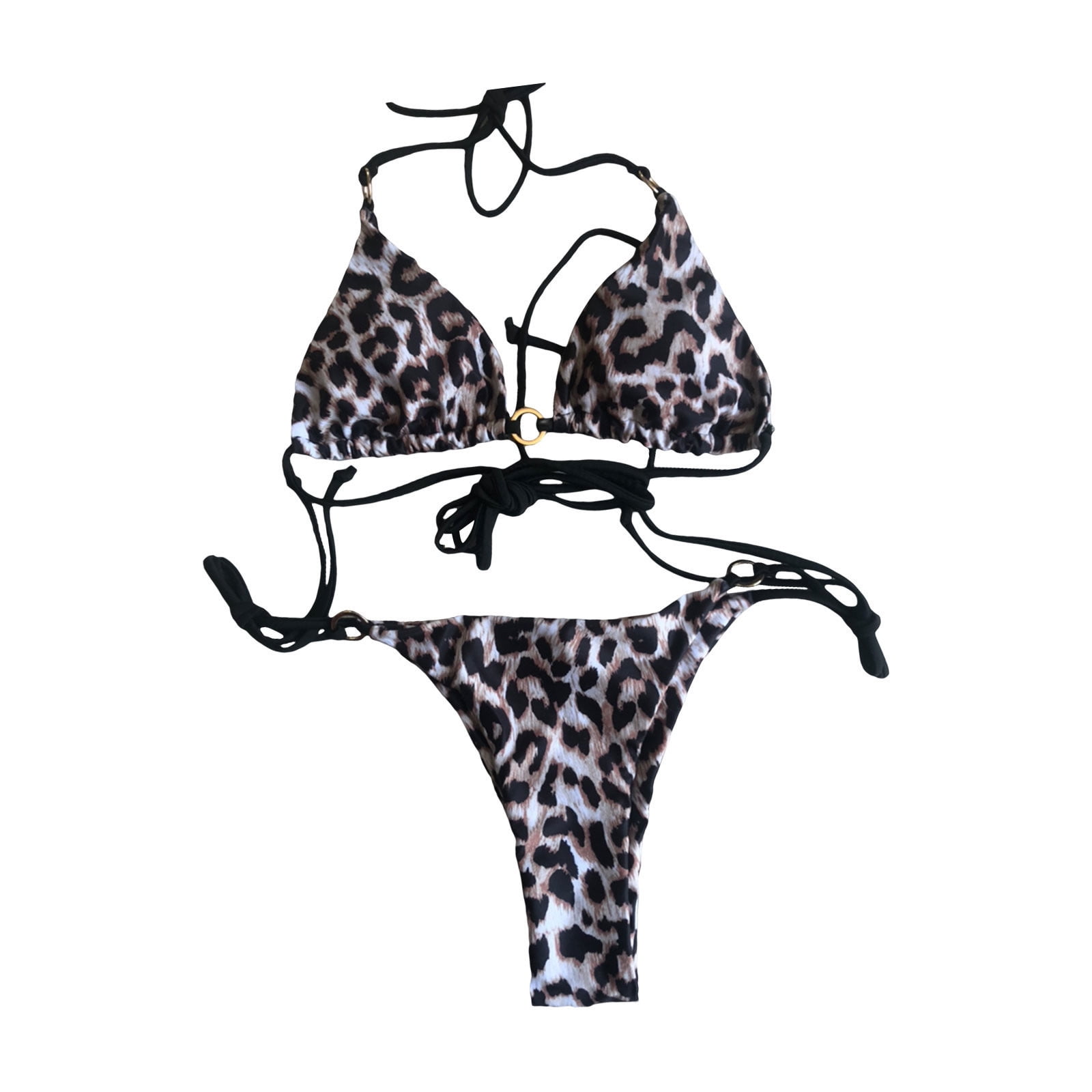 Bikinis Sexy Split Triangle Band Pure Colored Leaf Printing Bikini