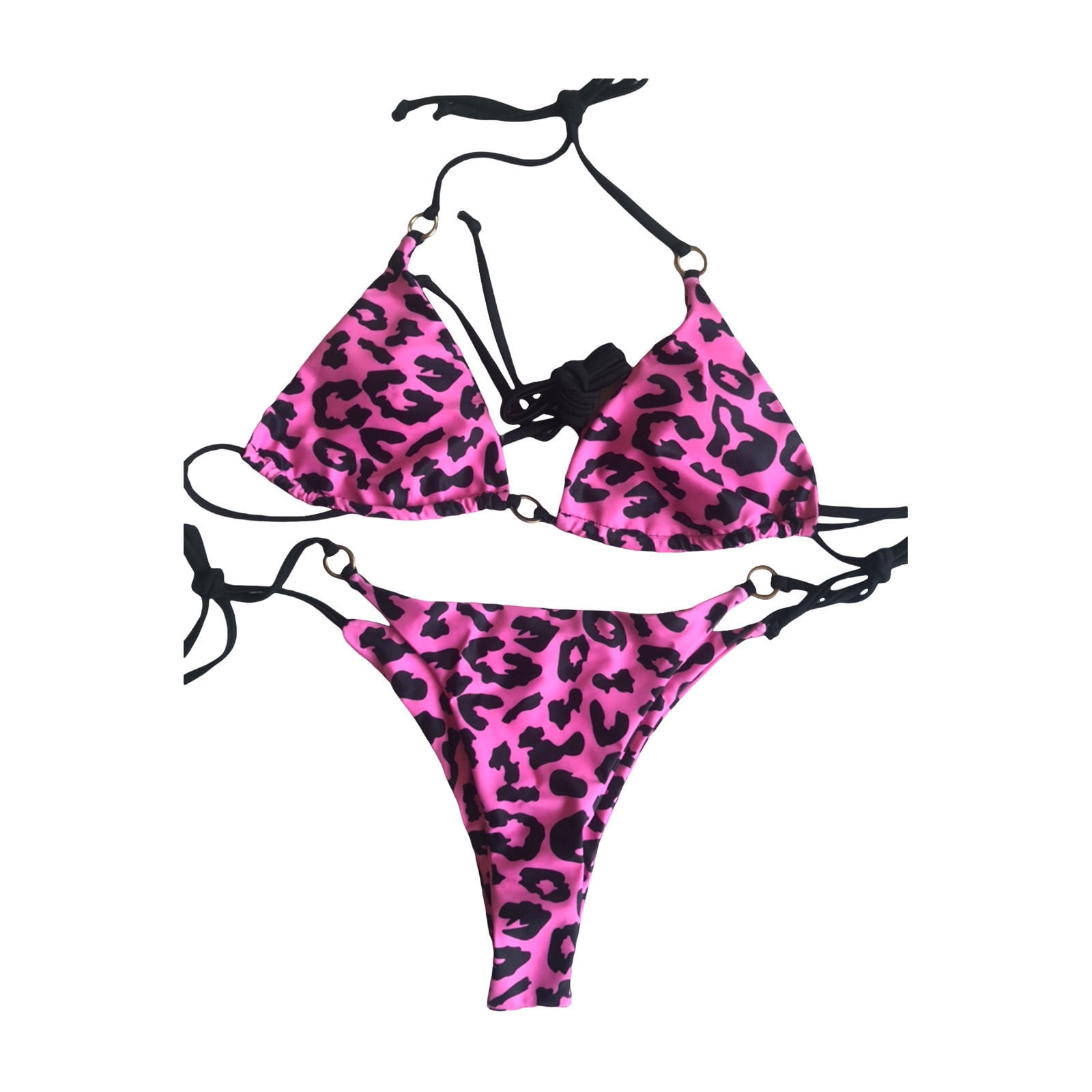 Bikinis Sexy Split Triangle Band Pure Colored Leaf Printing Bikini