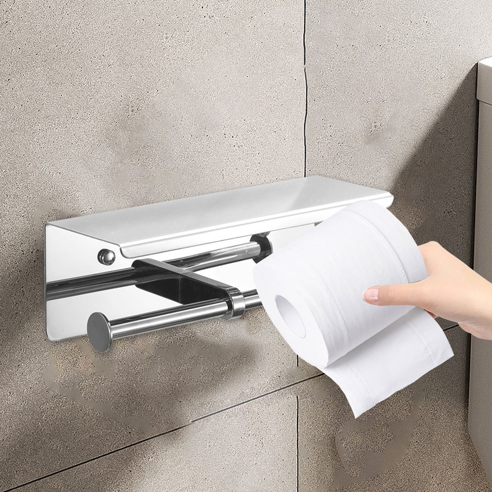 Biksico 10 62in Double Toilet Paper Holder With Phone Shelf Dual Roll