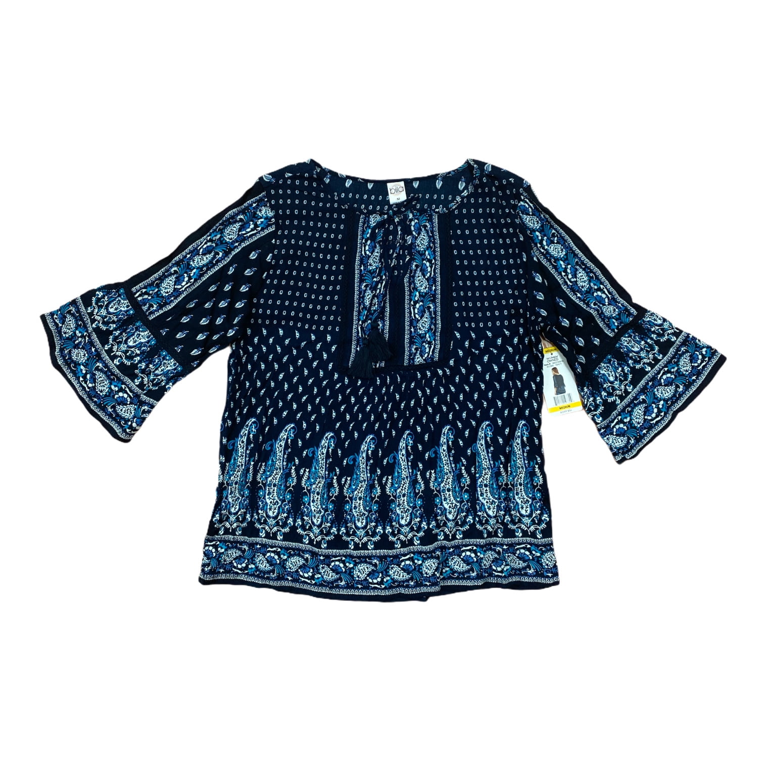 Bila Women's Paisley Print Bell Sleeve Blouse Peasant Top - Walmart.com