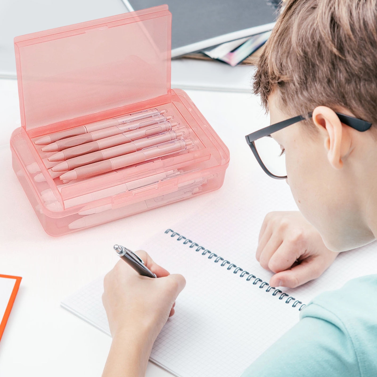 Bilayer Plastic Pencil Box - Large Capacity Clear Stackable Storage ...