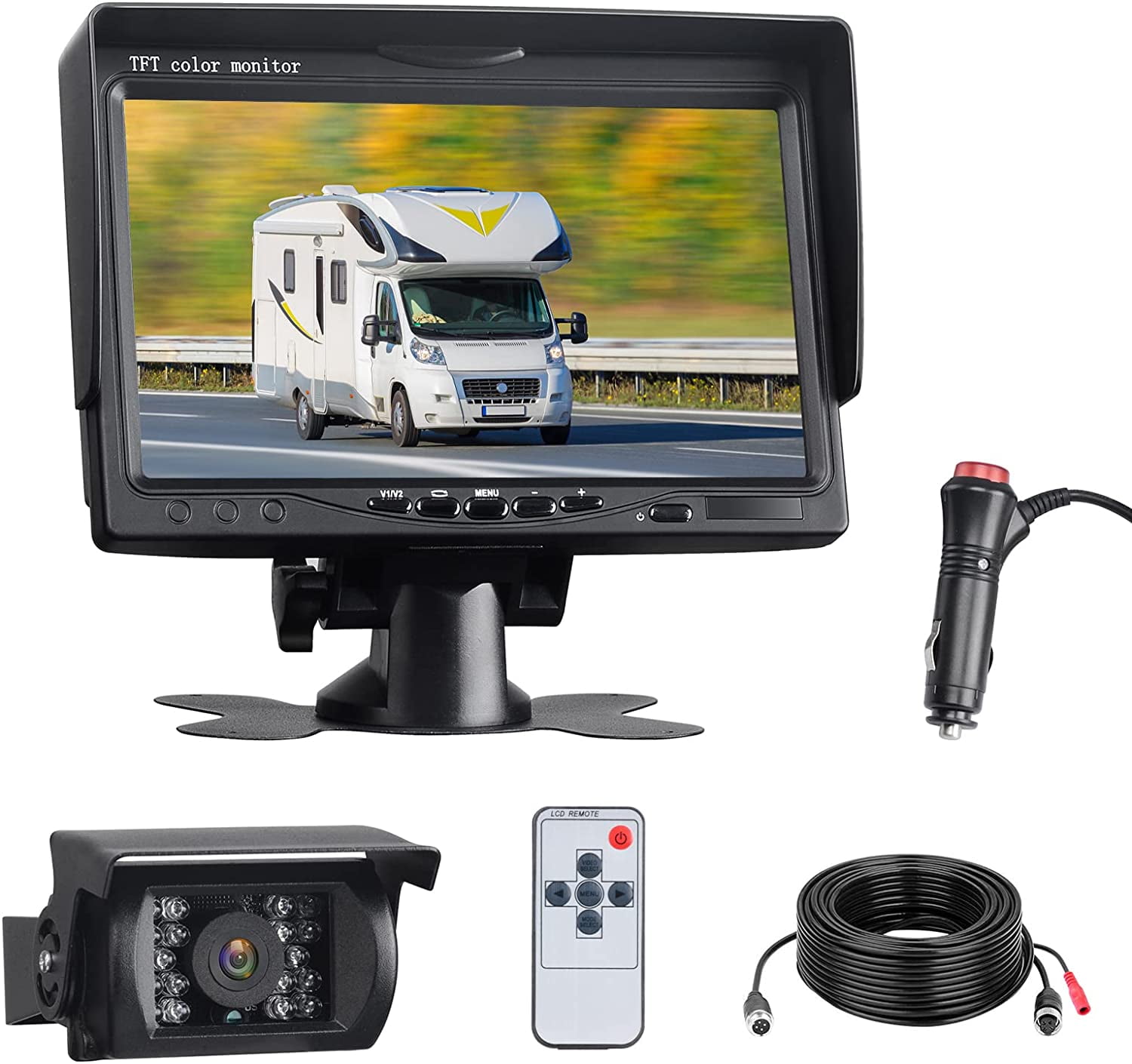 Bileeko RV Rear View System 7" Monitor Night Vision Camera 4 Pin Cable ...