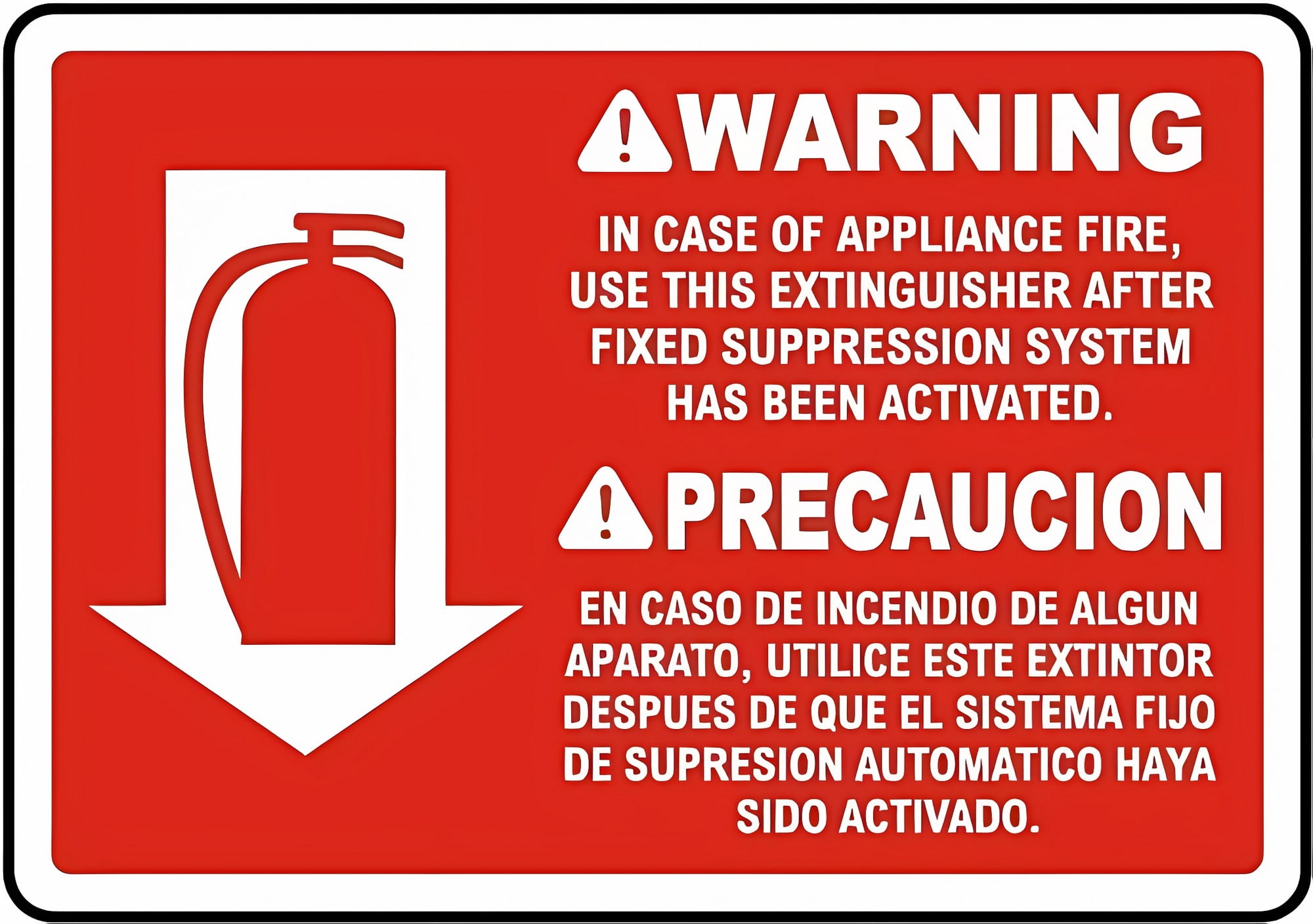 Bilingual Appliance Fire Warning Sign - 12×8 Inches, Extinguisher Metal ...