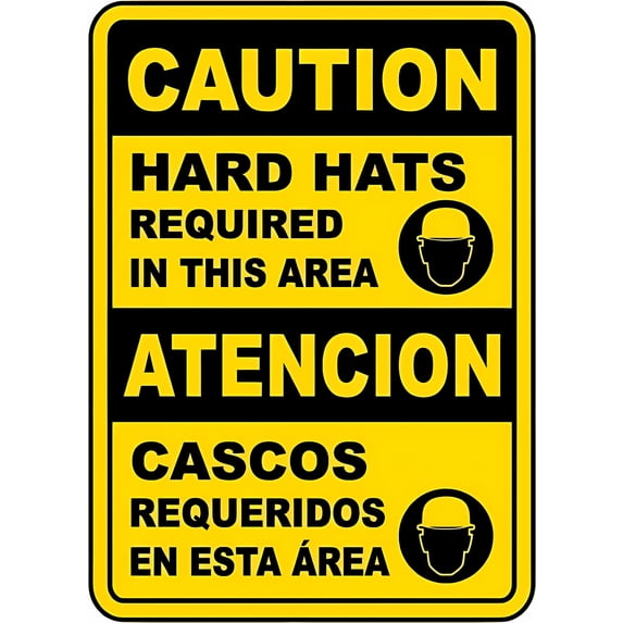 Bilingual Caution Hard Hats Required 8"x12" Tin Warning Metal Sign ...