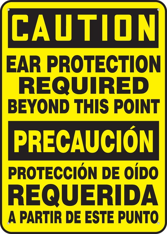 Bilingual Caution Safety Sign Ear Protection Required Beyond This Point ...