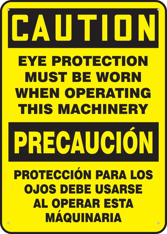 Bilingual Caution Safety Sign Eye Protection Must Be Worn When ...
