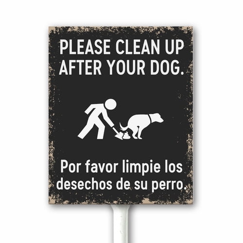 Bilingual Clean Up After Your Pets Aluminum Sign, Please Pick Up After ...