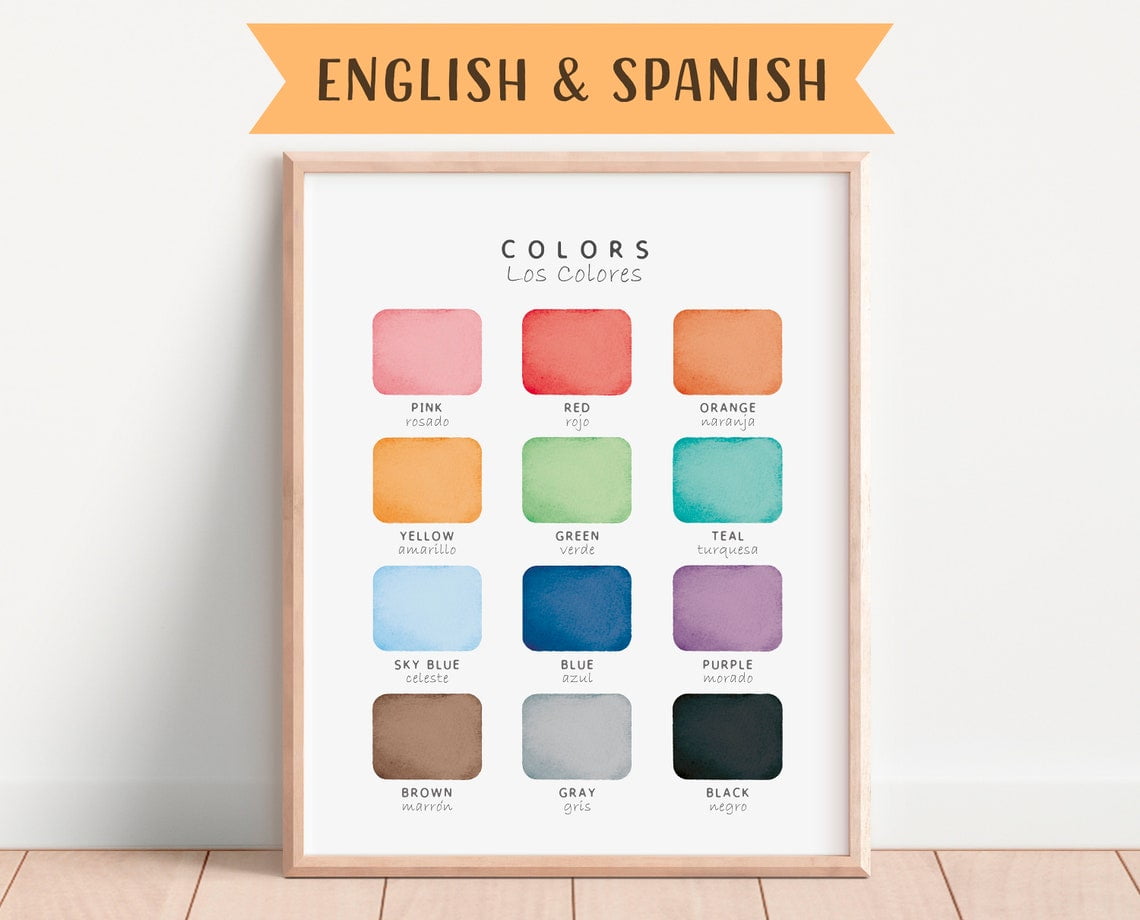 Bilingual Colors Spanish English Educational Poster, Playroom Poster ...