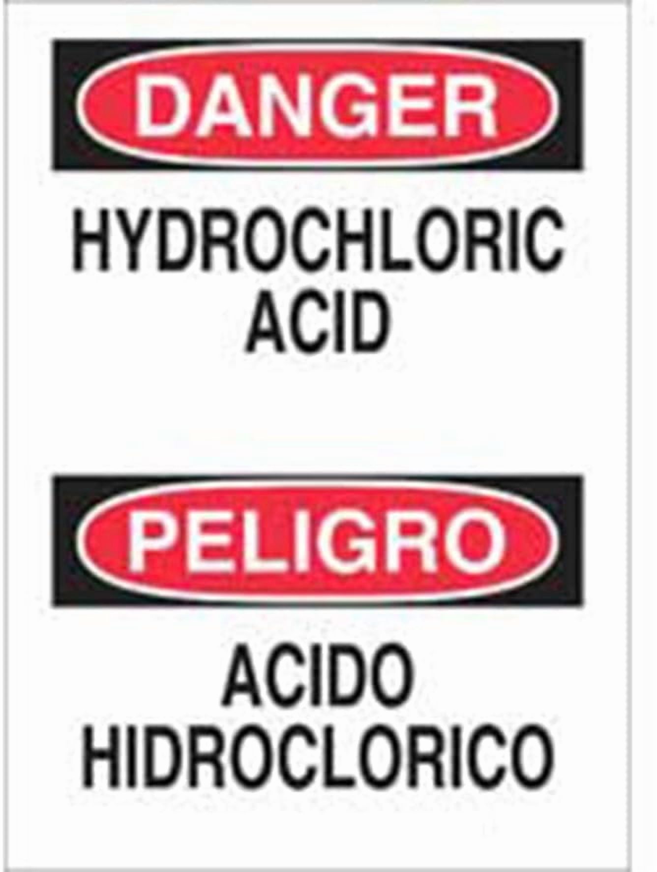 Bilingual DANGER Hydrochloric Acid Acido Hidroclorico Sign - 8"x12 ...