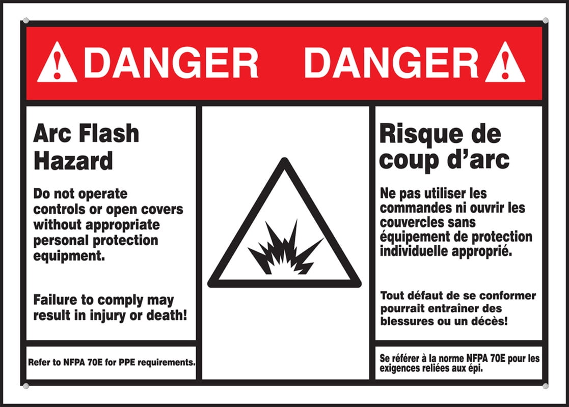Bilingual Danger Arc Flash Protection Label Arc Flash Hazard 8X12 Inch ...