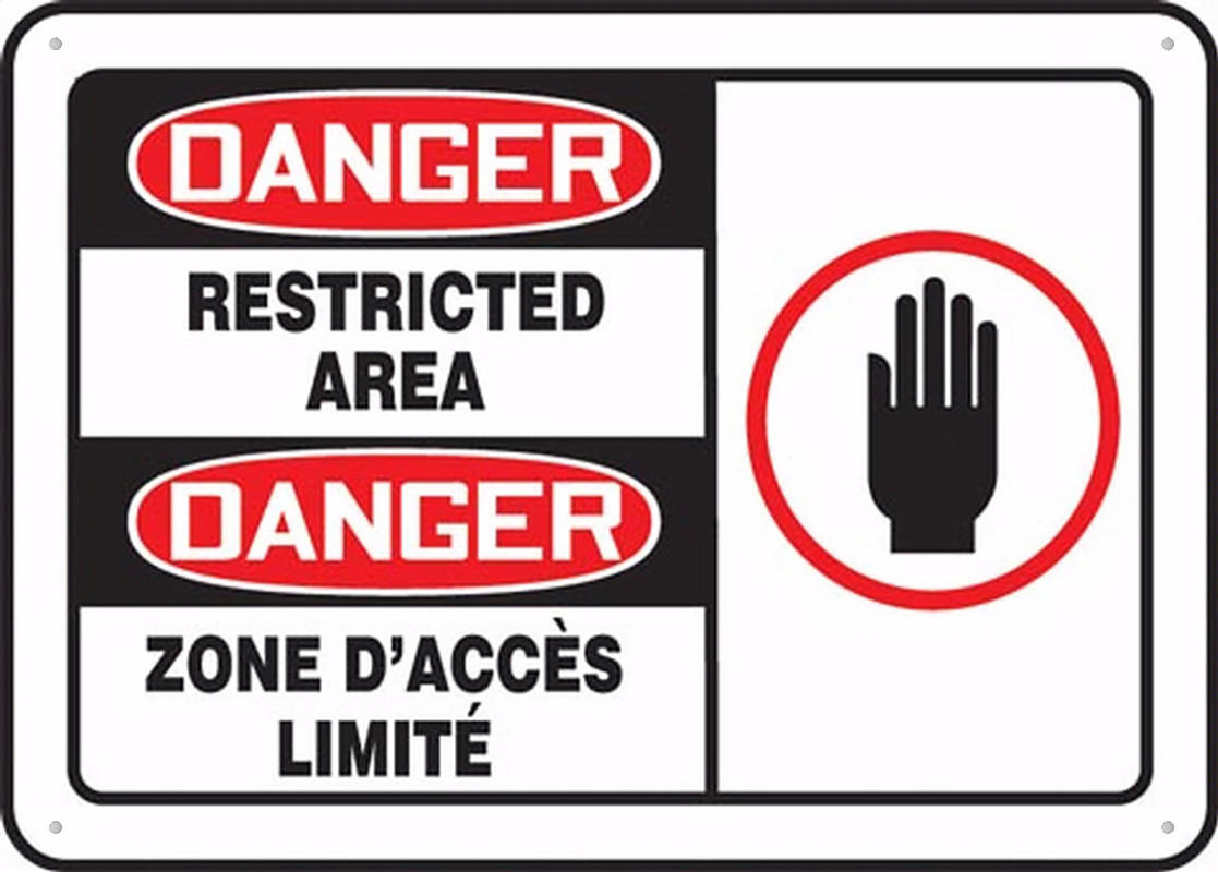 Bilingual Danger Safety Label Restricted Area Metal 8X12 Inch Rust Free ...