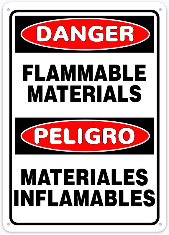 Bilingual Danger Safety Sign Flammable Materials Sign Rustic Metal Tin ...