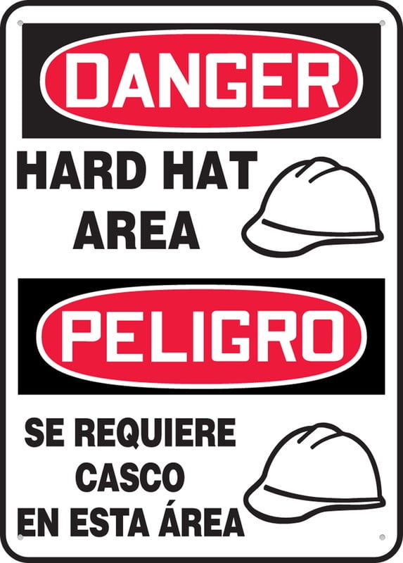 Bilingual Danger Safety Sign Hard Hat Area Graphic Signs Outdoor, Uv ...