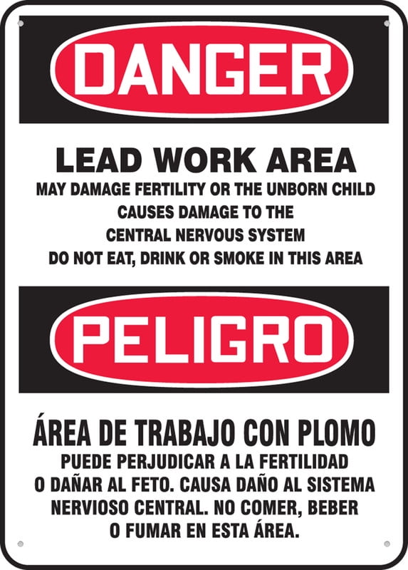 Bilingual Danger Safety Sign Lead Work Area Metal 12X8 Inch Rust Free ...
